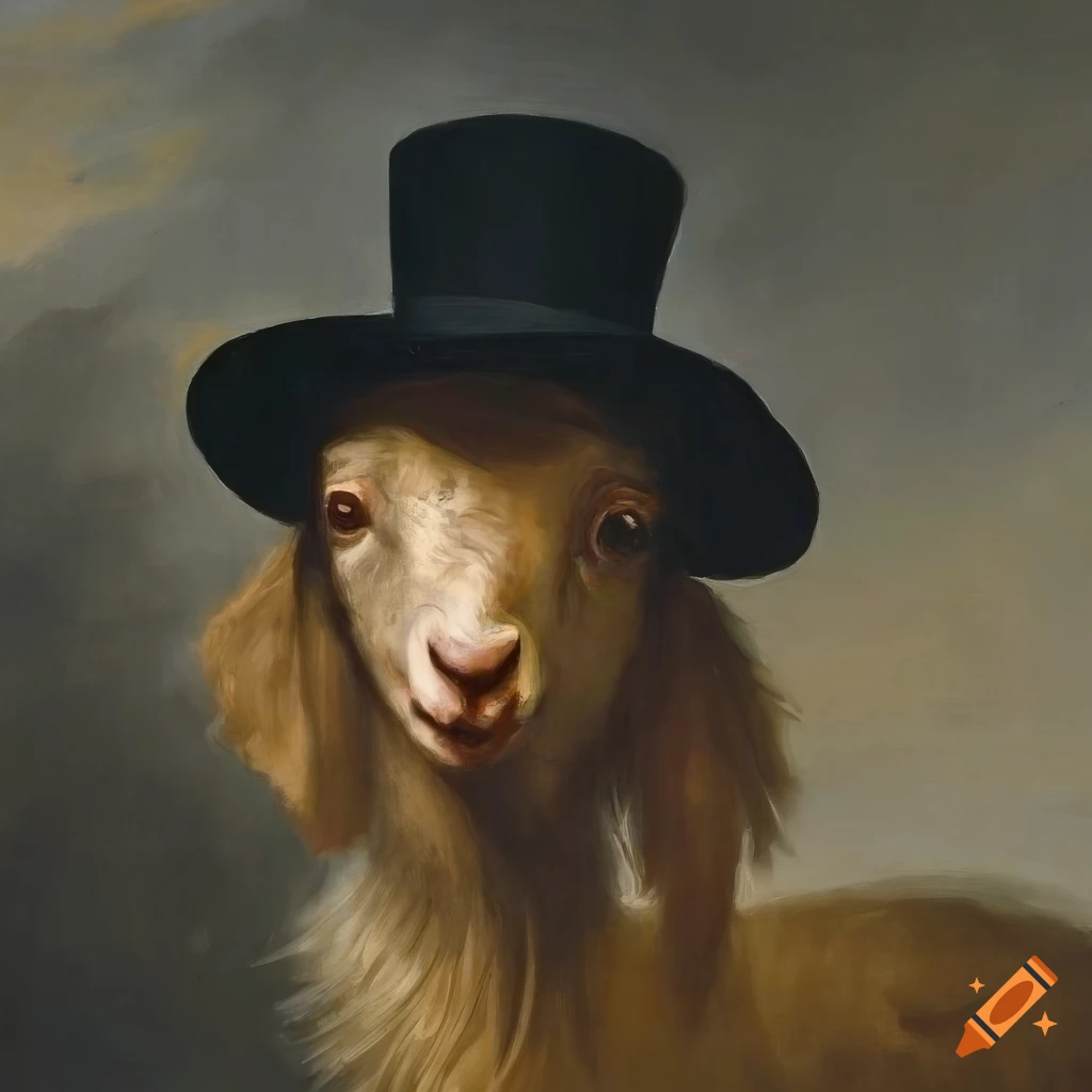 Goat wearing a black hat in the style of antoon van dyck on Craiyon