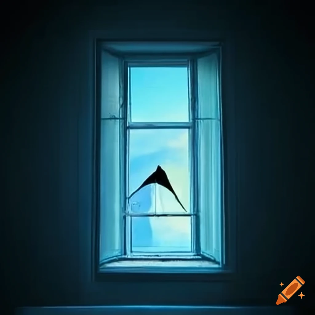 Kite flying outside a window