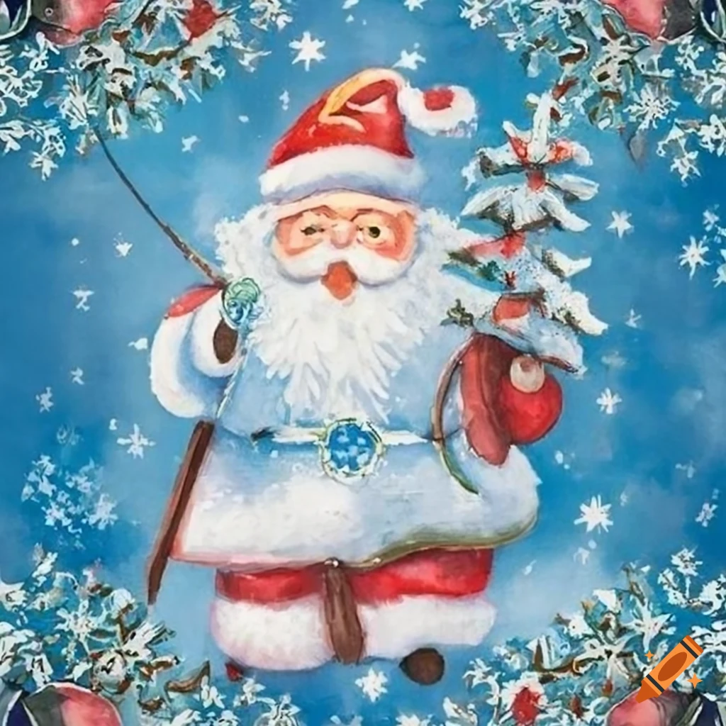Watercolor christmas card with soviet style father frost on Craiyon