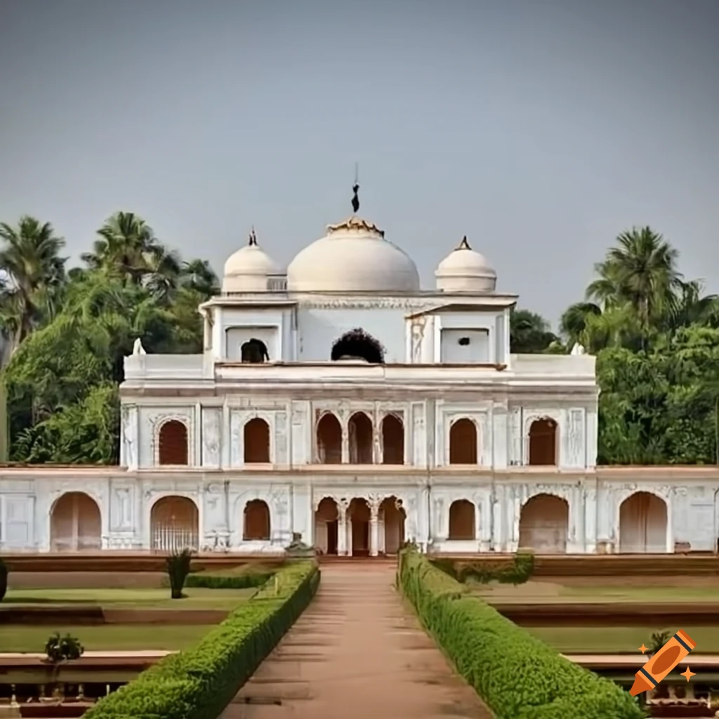 Front view of mughal mahal white house in mediterranean architectural style