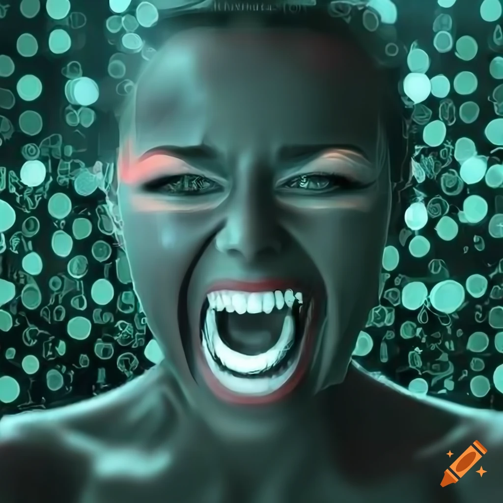 Illustration of an angry female computer ai face