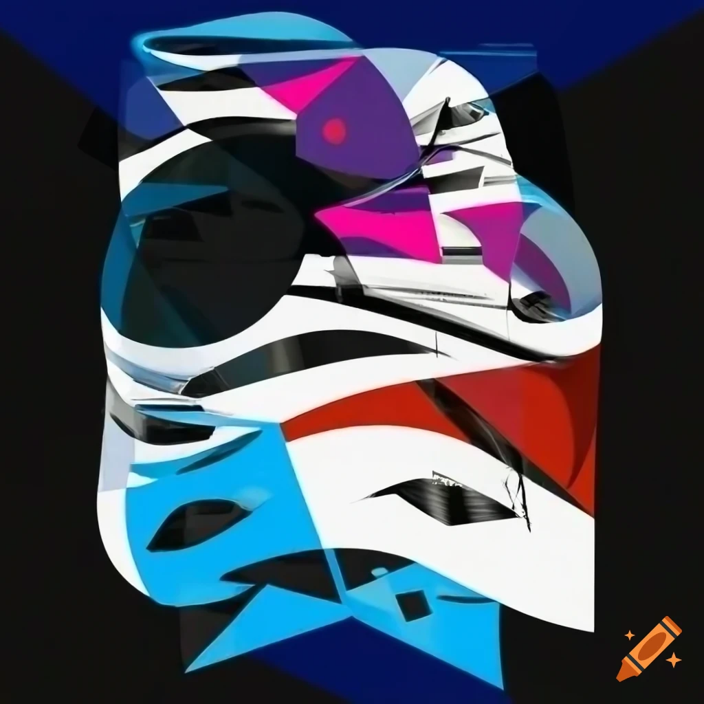 Abstract surreal poster with intricate details and geometric logo on ...