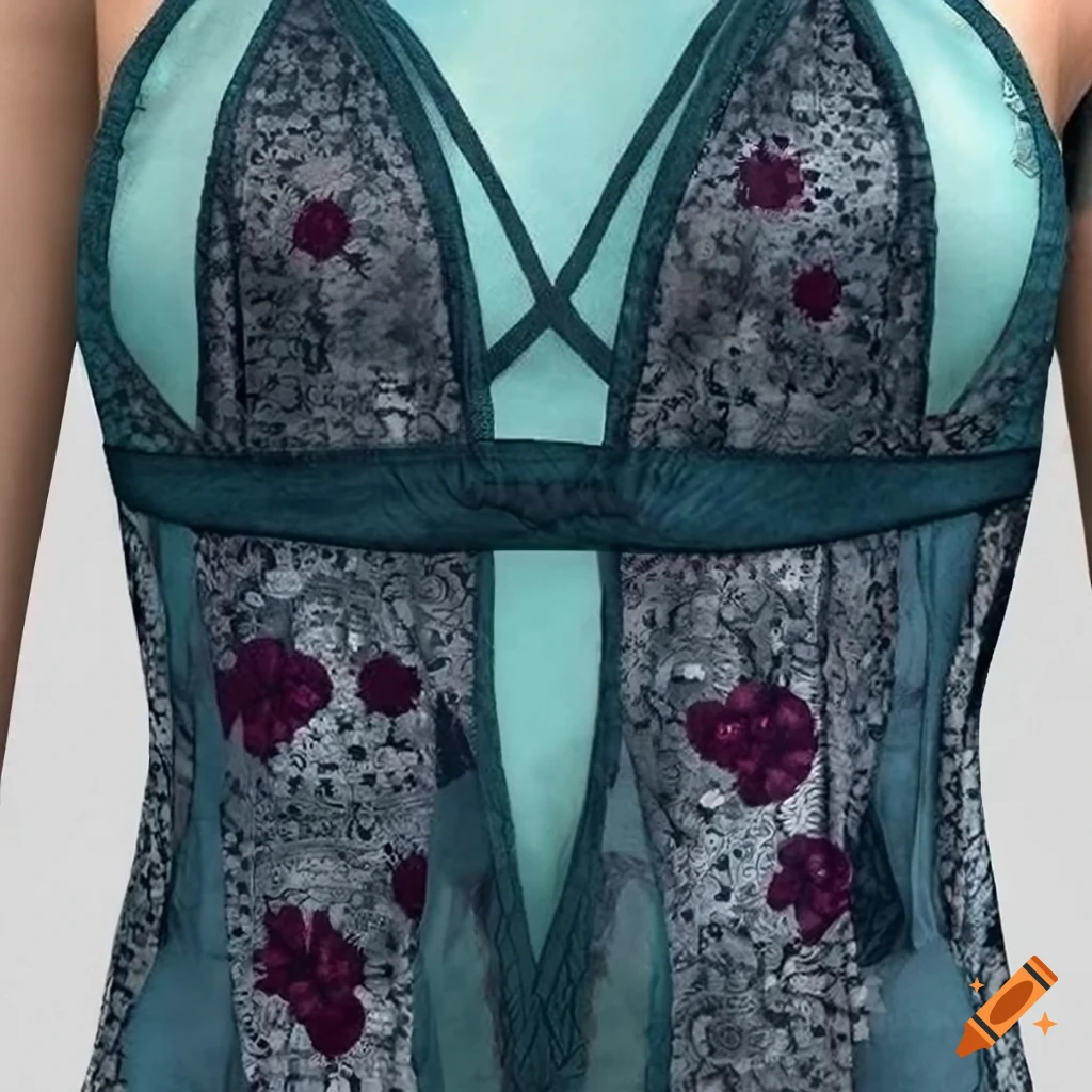 Hyper-realistic 3d rendering of a patchwork plunge mini dress on Craiyon