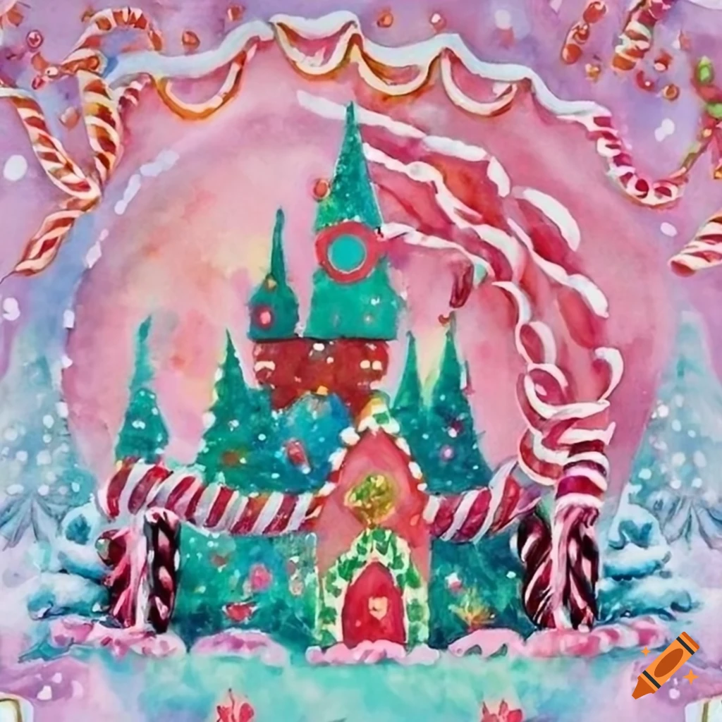 Soviet style christmas card with candy cane castle on Craiyon