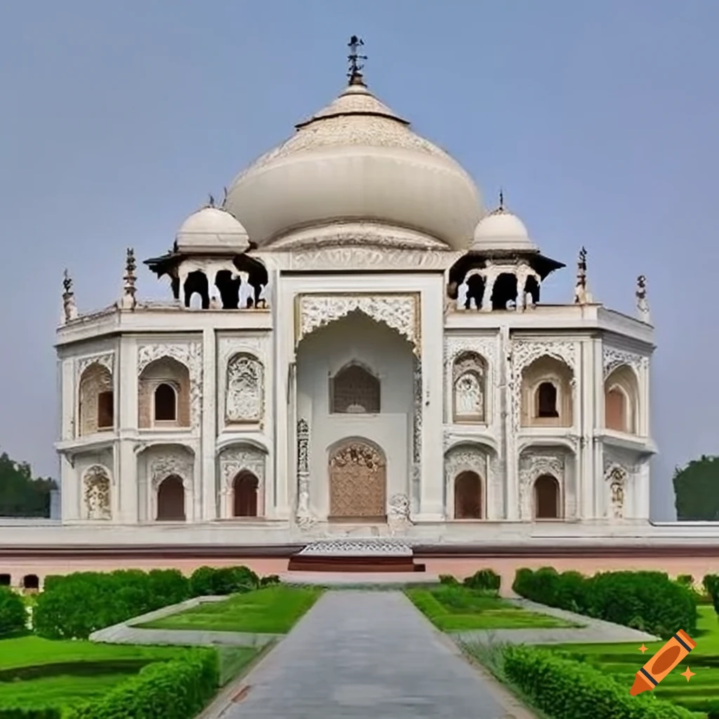 Full frontal view of mughal mahal white house on Craiyon