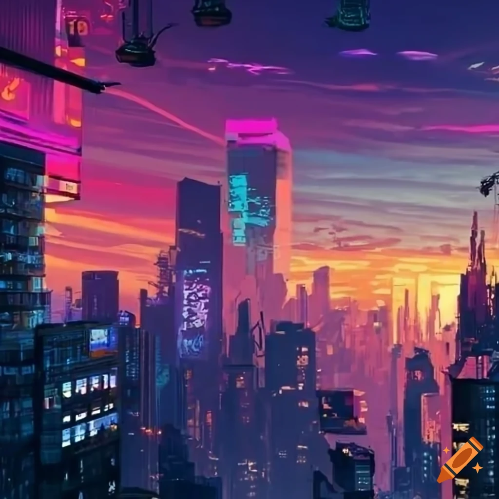 Cyberpunk style woman with a complex bob hairstyle and city skyline ...