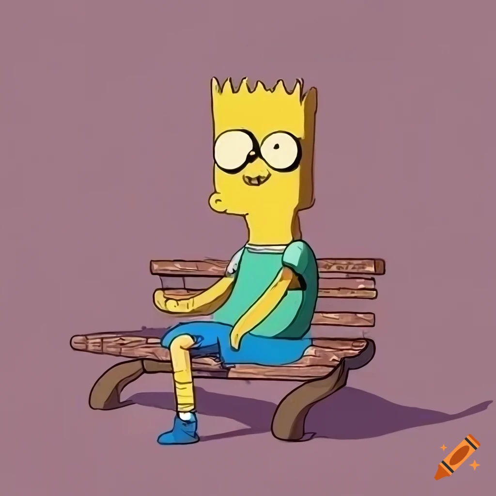 Bart and jake sitting on a bench under a tree on Craiyon