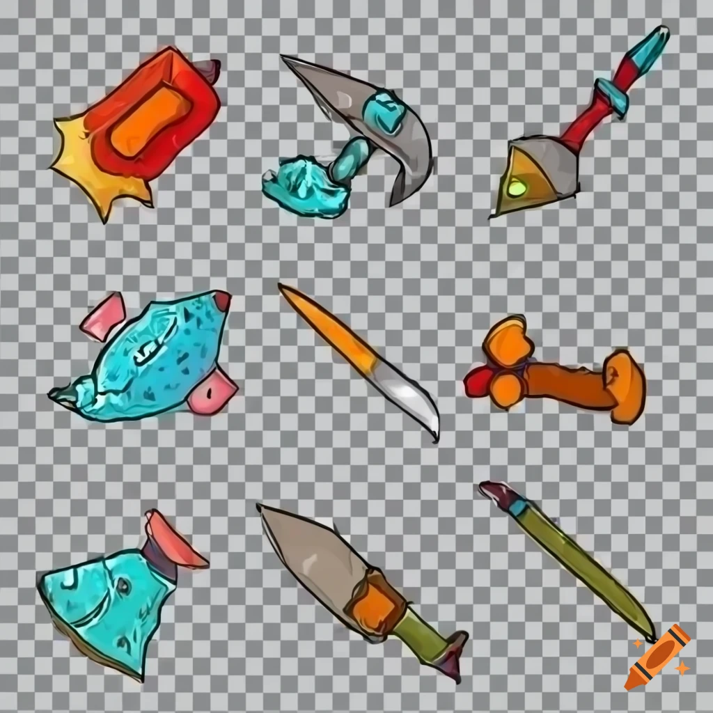 Transparent icons of melee and ranged weapons for rpg game