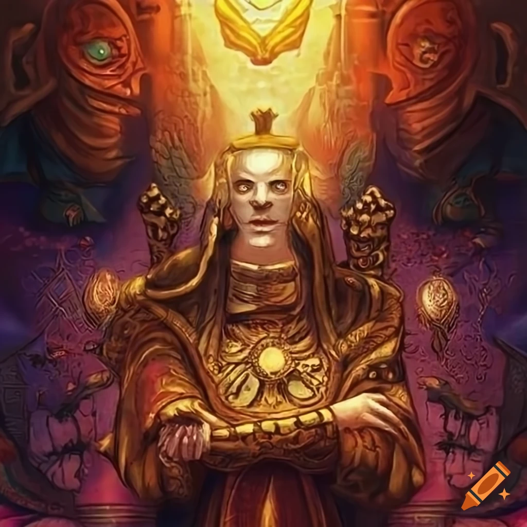 Artwork of reversed four of cups and the emperor tarot cards