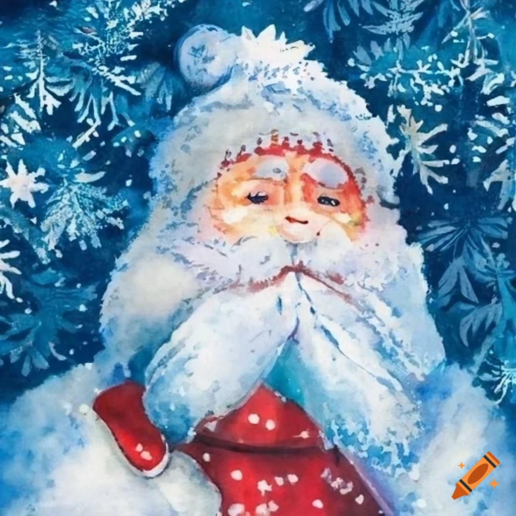 Watercolor christmas card with soviet style father frost on Craiyon