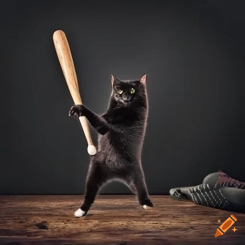 Baseball scene with black cats wearing gloves and grandstand background ...