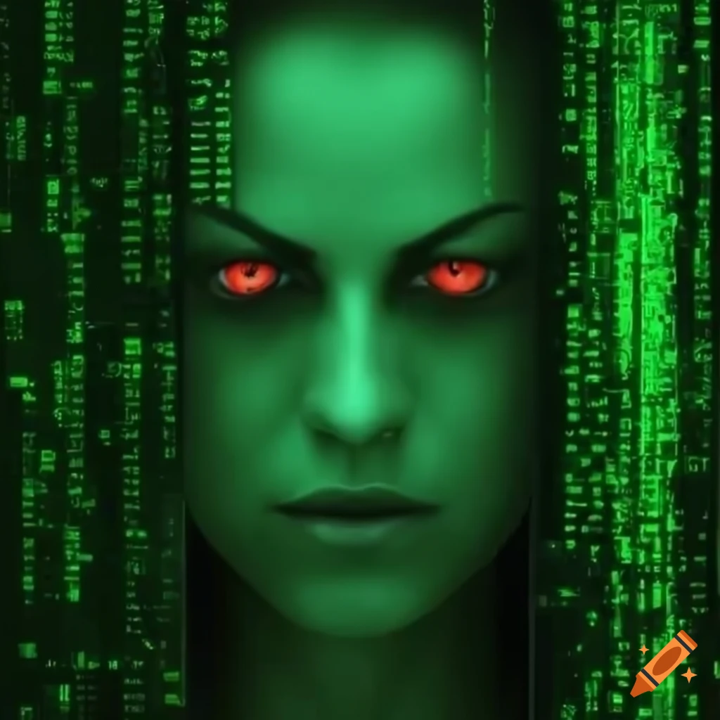 Portrait of a matrix ai with an angry expression