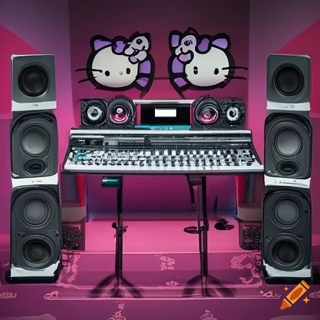 Hello kitty themed recording studio with genelec sound system