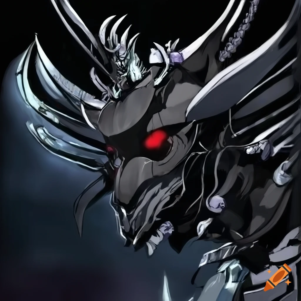 Art of a black demon horse in armor on Craiyon