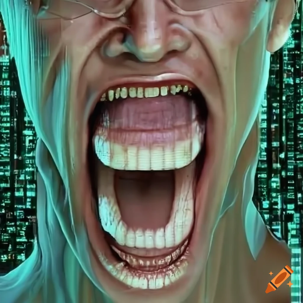 Close-up of matrix ai's intense expression on Craiyon