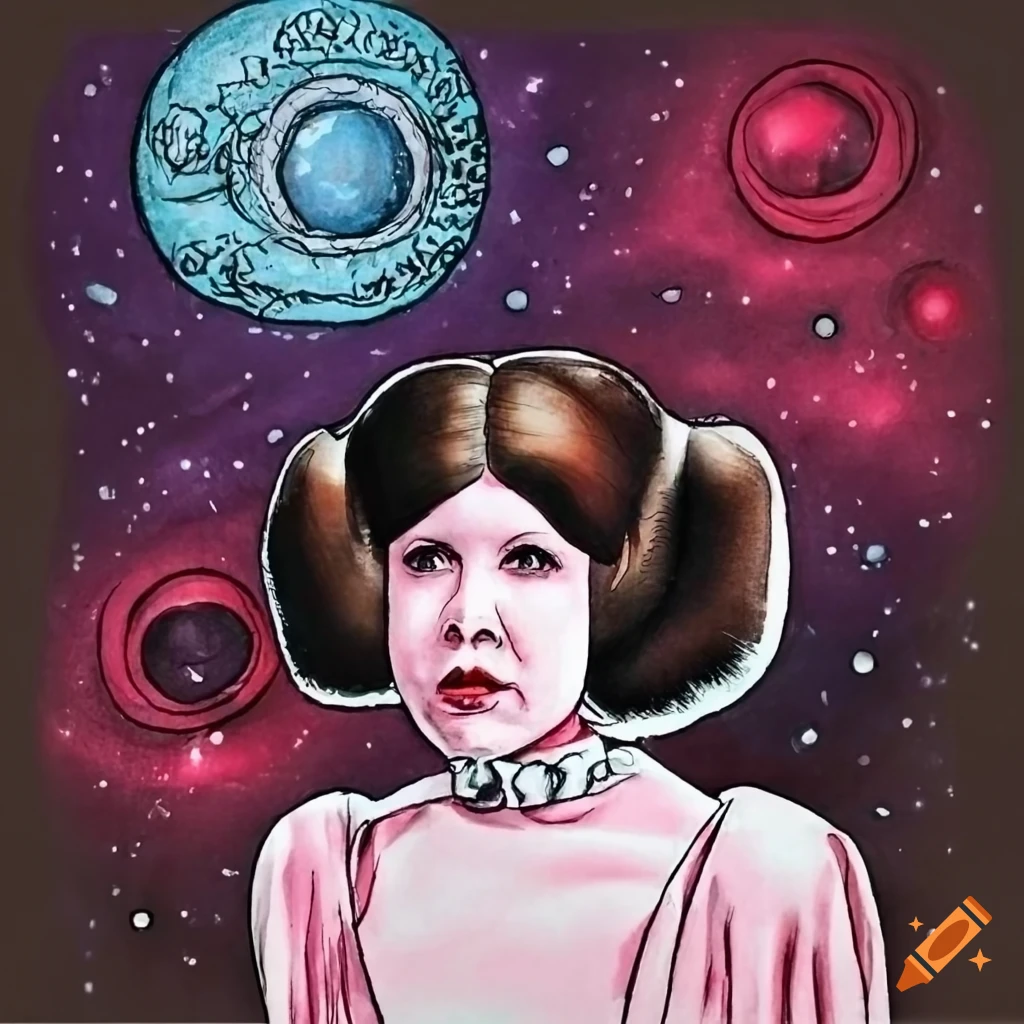 Princess Leia in pink satin gown with exploding Death Star on Craiyon