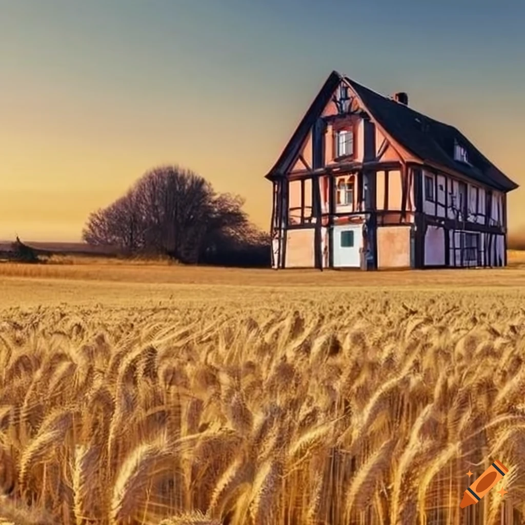Charming house in a golden wheat field on Craiyon