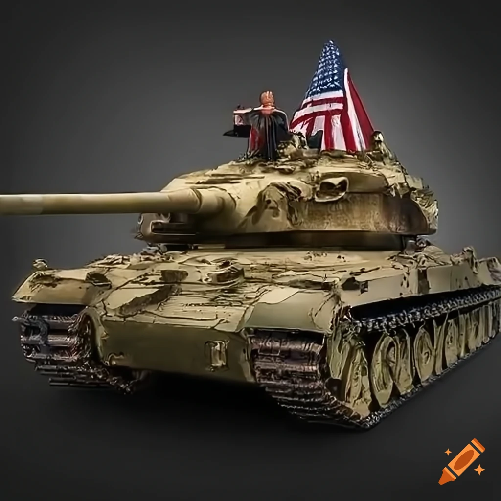 Satirical art of gandhi driving a tank on Craiyon