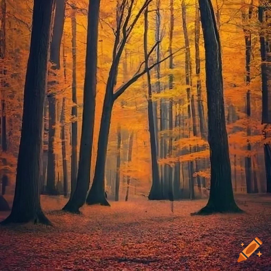 Cozy fall forest scene