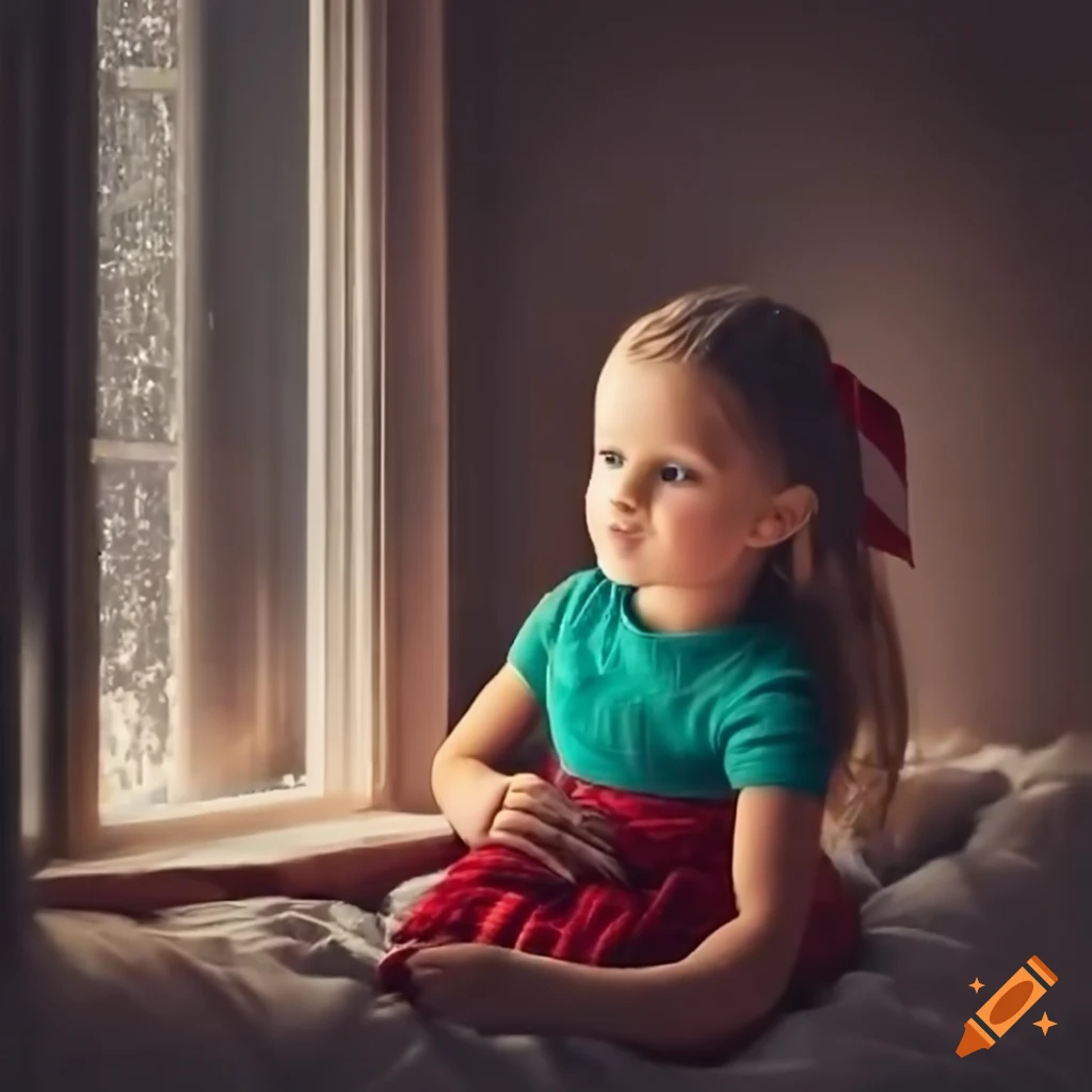 Little girl waiting for santa at the window