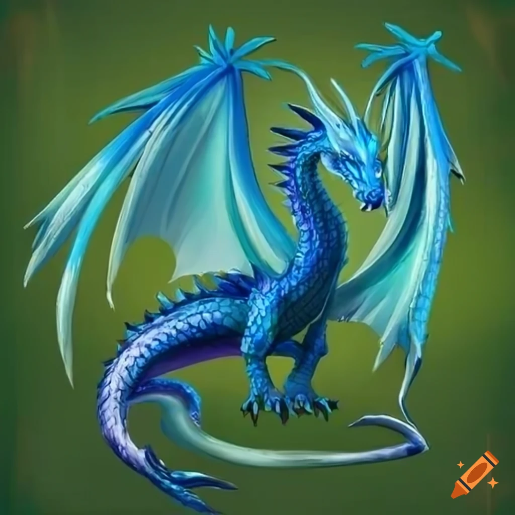 Flying dragon with green and blue wavy wings on Craiyon