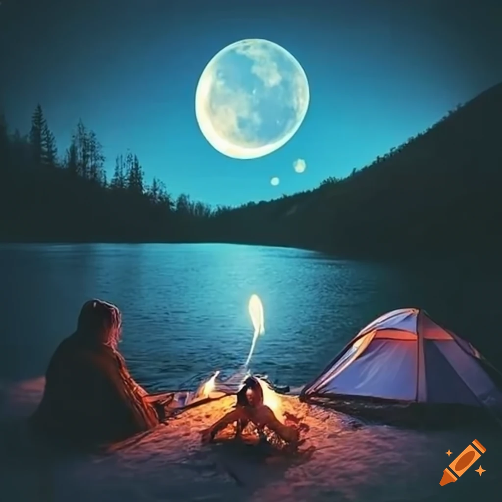 Campervan with firepit in moonlight on Craiyon