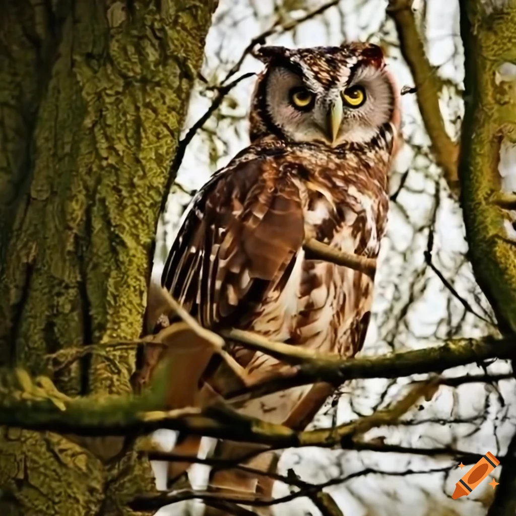 Owl Tree Branch Clip Art Orange Owl in a Tree Cute Digital Clipart Owl ...