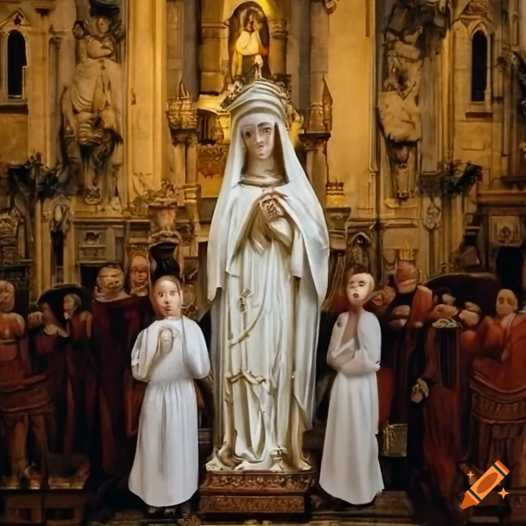 Gothic Catholic artwork of Virgin Mary with gospel chorus on Craiyon
