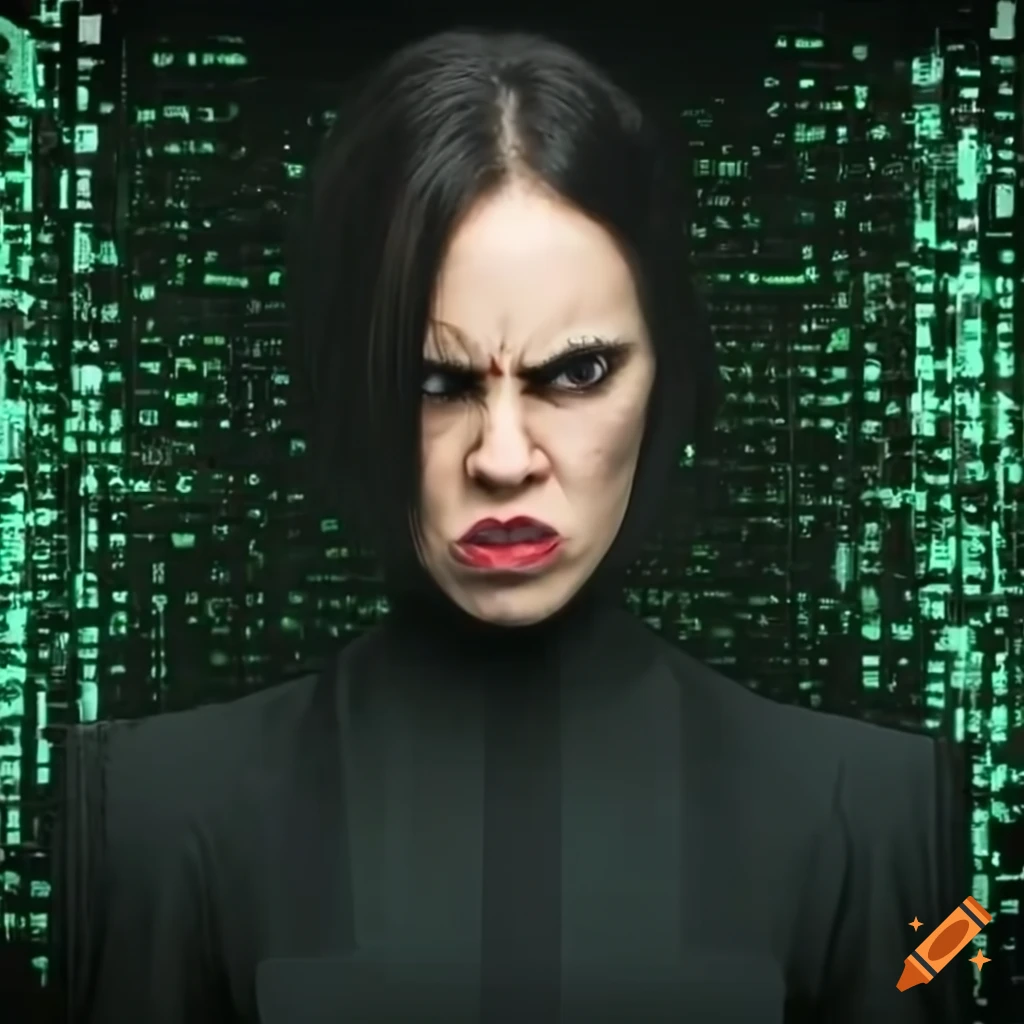 Matrix ai face with an intense expression on Craiyon