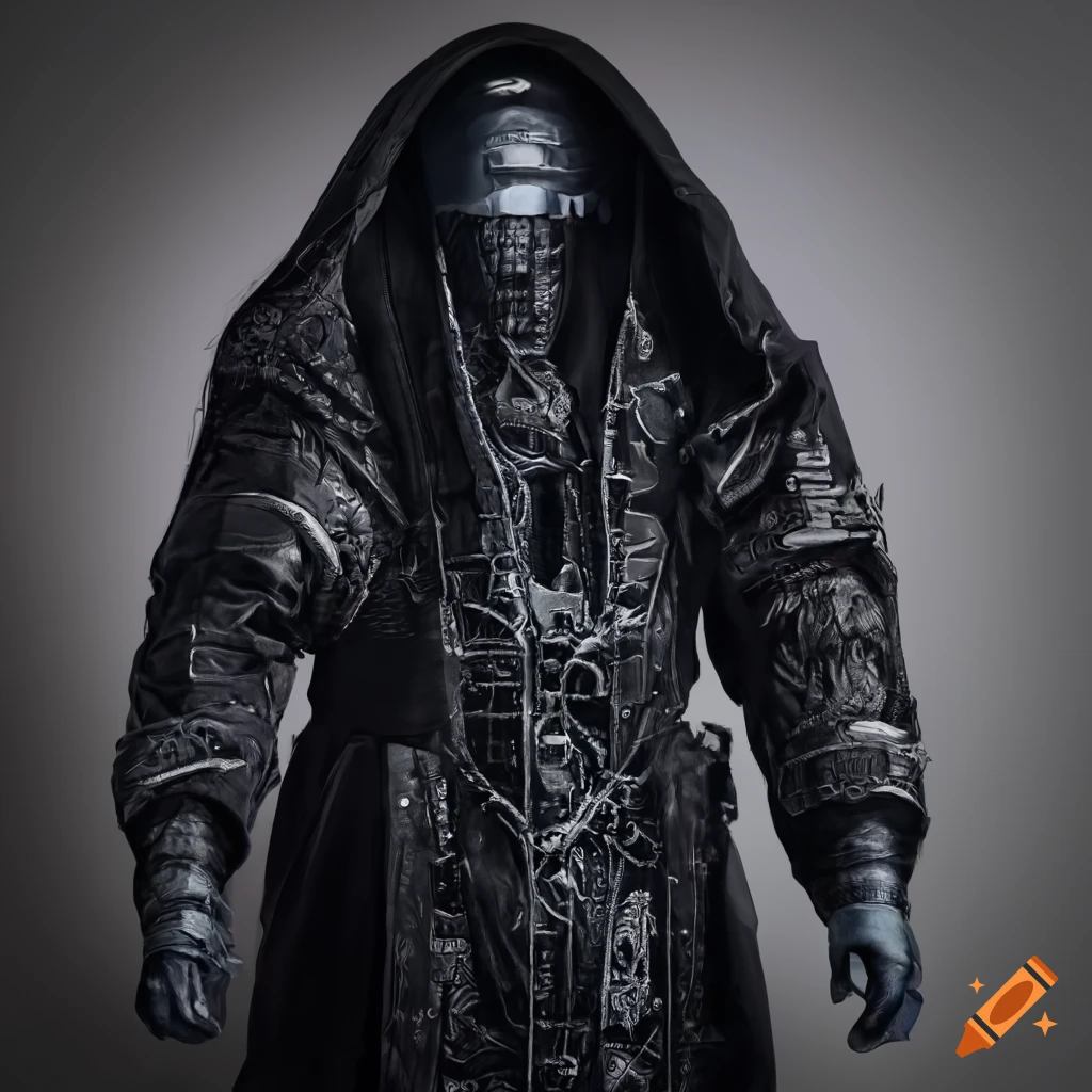 Holy-shrouded insect astronaut-nun in futuristic victorian-era black ...