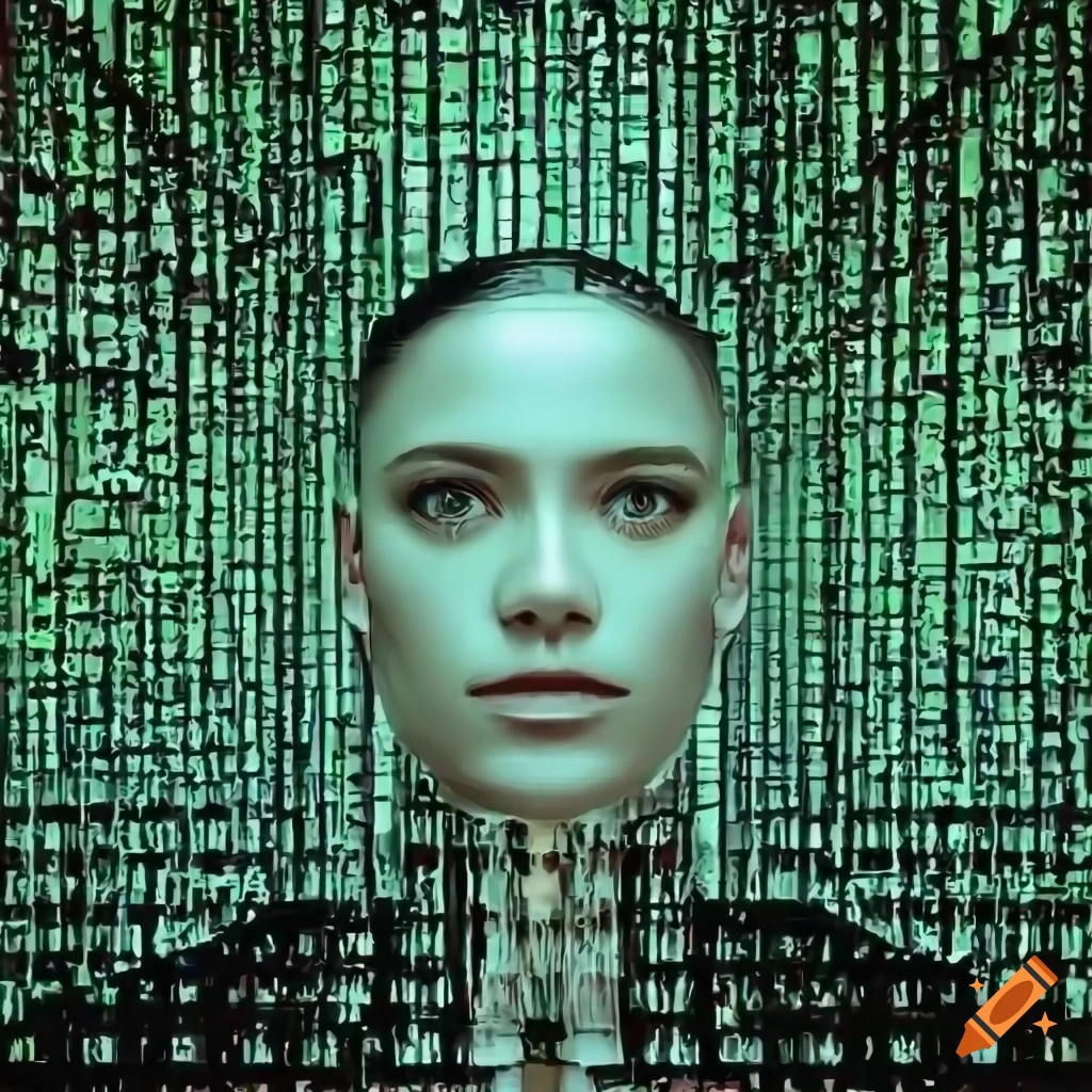 Futuristic illustration of a computer matrix ai face on Craiyon