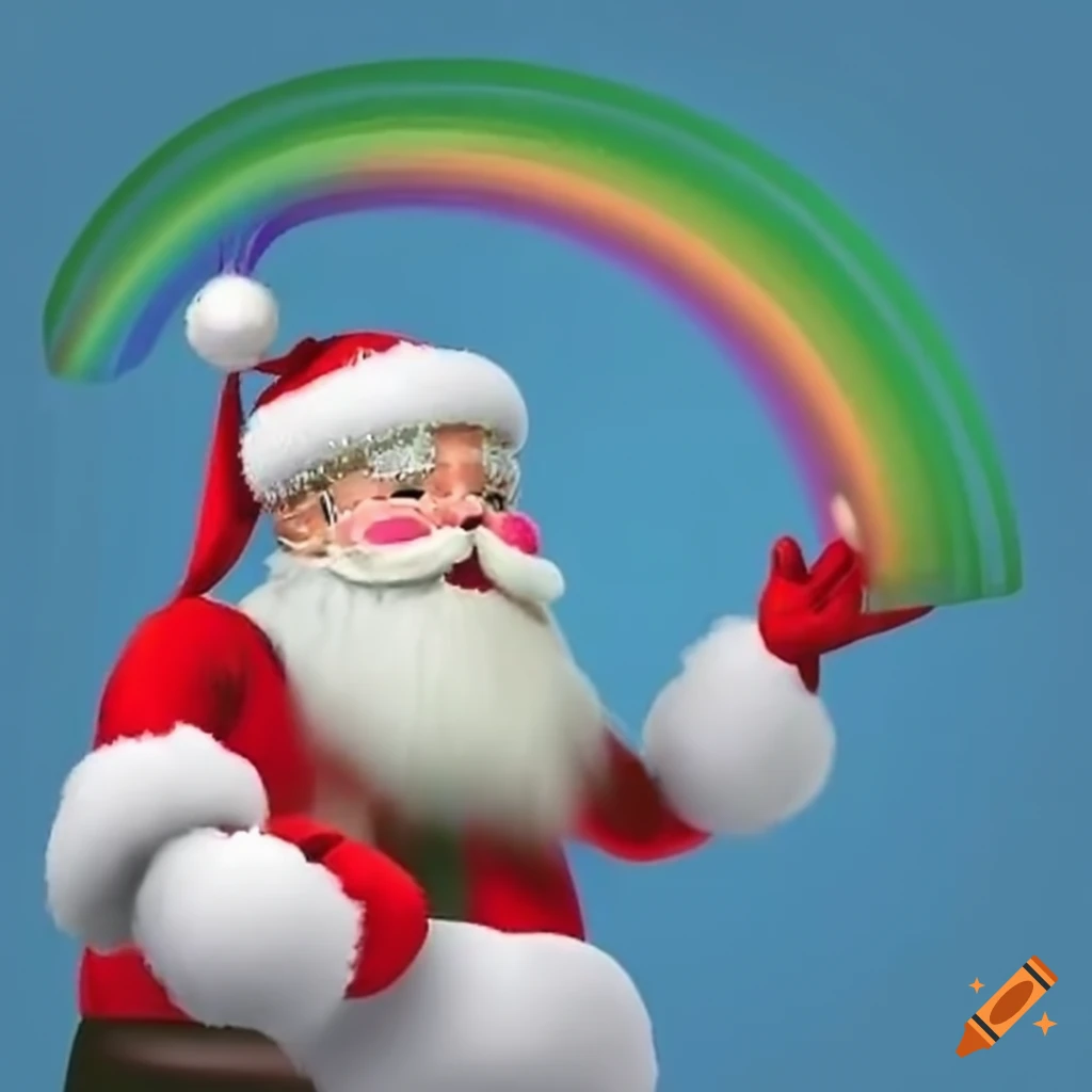 Santa claus holding a rainbow