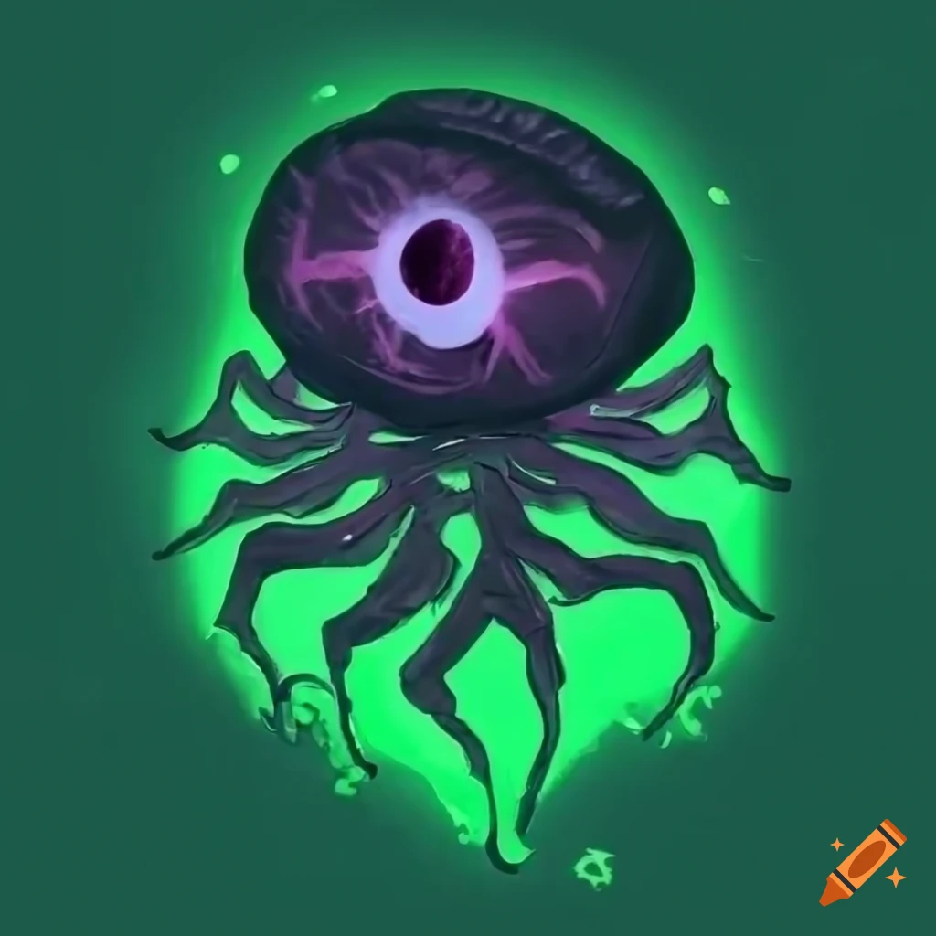 Art of a pulsating alien parasite with neon green core