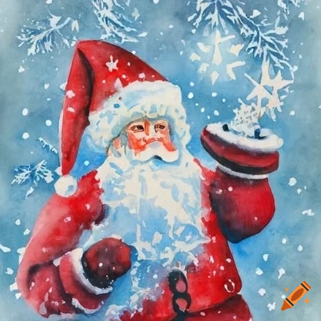 Watercolor christmas card with soviet-style father frost