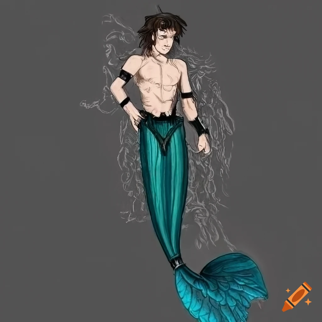 Detailed etching of Steve Harrington as a merman on Craiyon