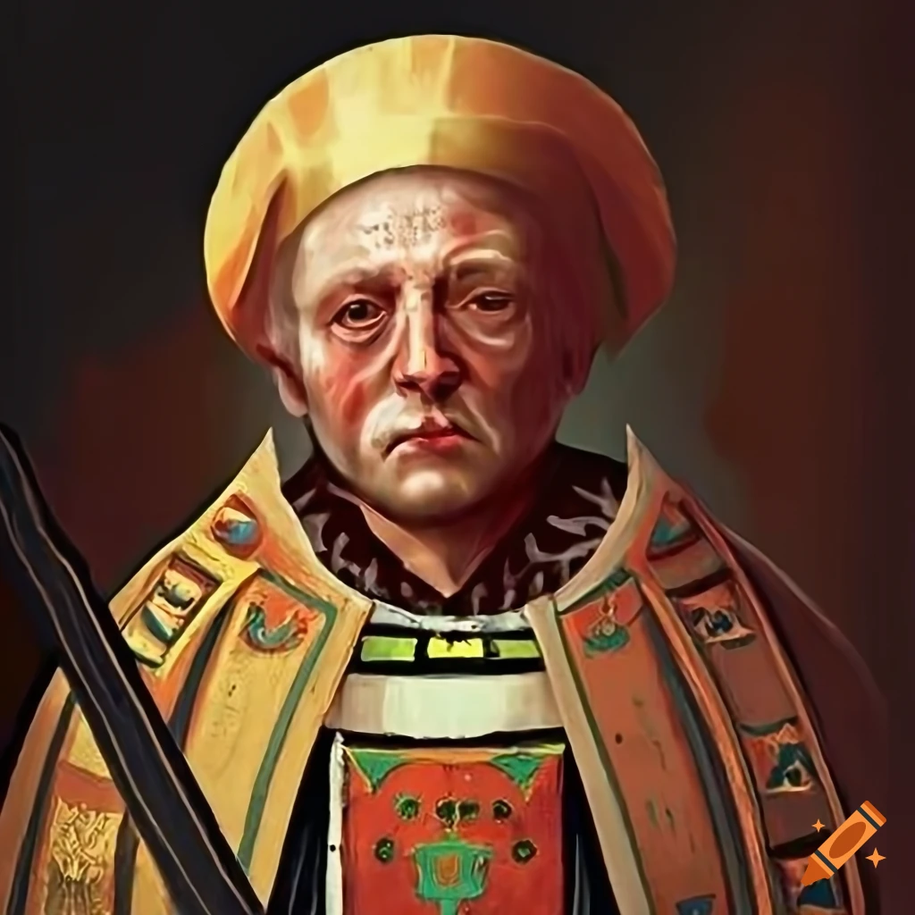 Medieval-style portrait of a newly appointed priest on Craiyon