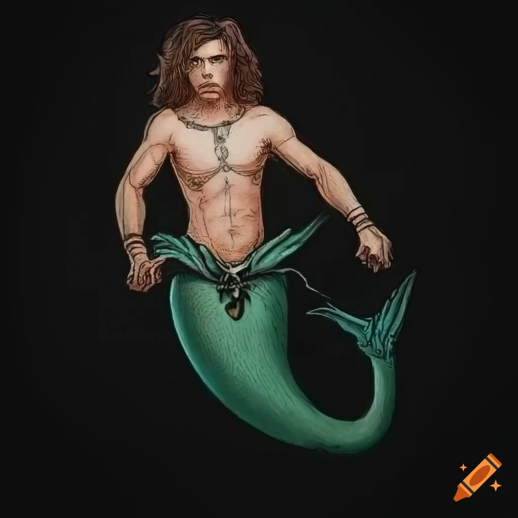 Detailed etching of steve harrington as a merman monster on Craiyon