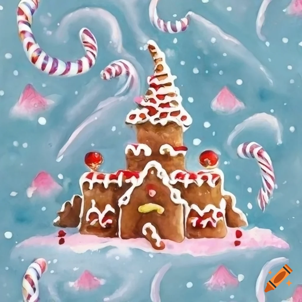 Watercolor christmas card with a gingerbread castle on Craiyon