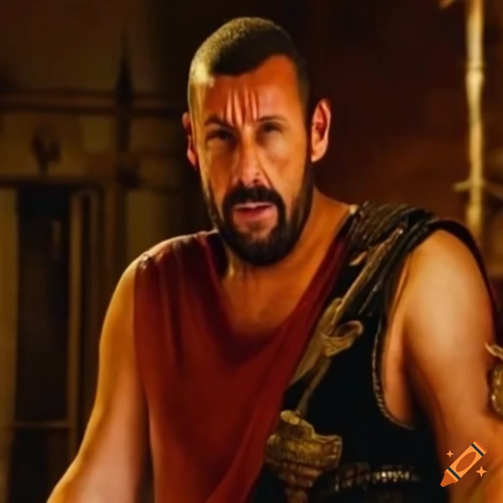 Adam sandler in a roman warrior pose