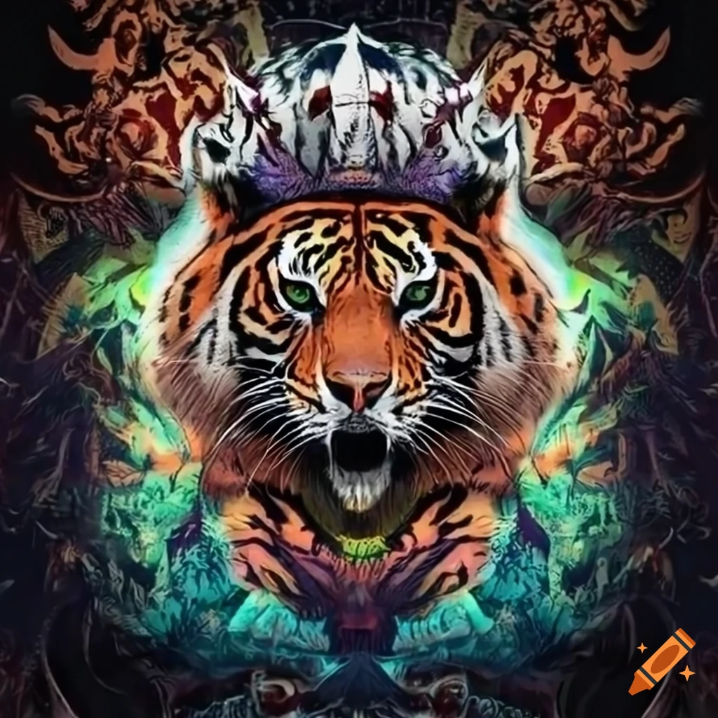 Heavy metal psychedelic logo with sultan and tiger