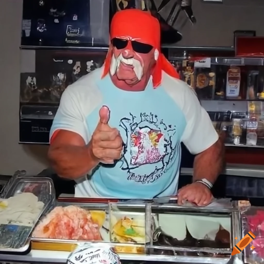 Hulk hogan working at an ice cream counter on Craiyon