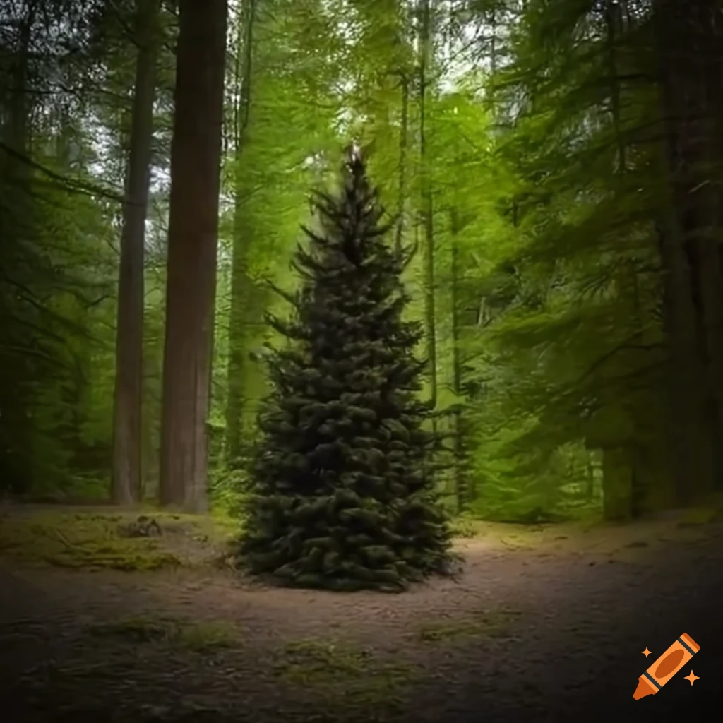Festive christmas tree in a vibrant forest