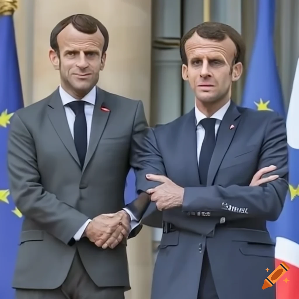 Election poster with blue background and arrows, emmanuel macron on Craiyon