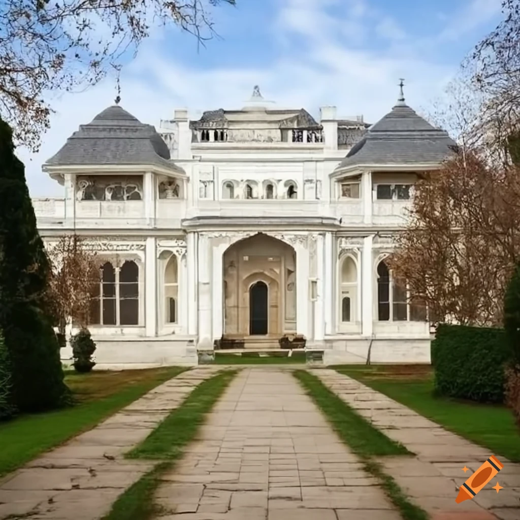 Full frontal elevation of a mughal mahal style building on Craiyon