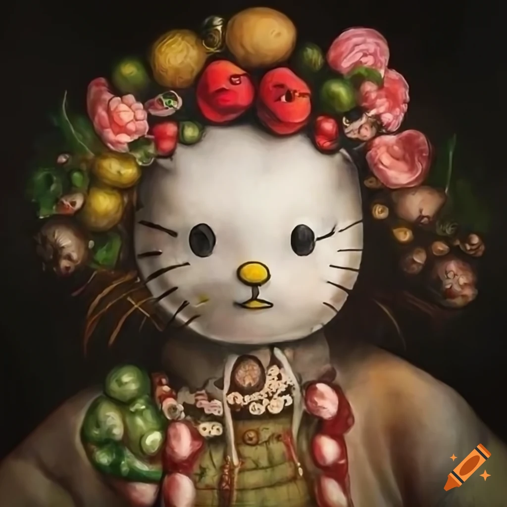 Hyper realistic portrait of hello kitty in arcimboldo style on Craiyon