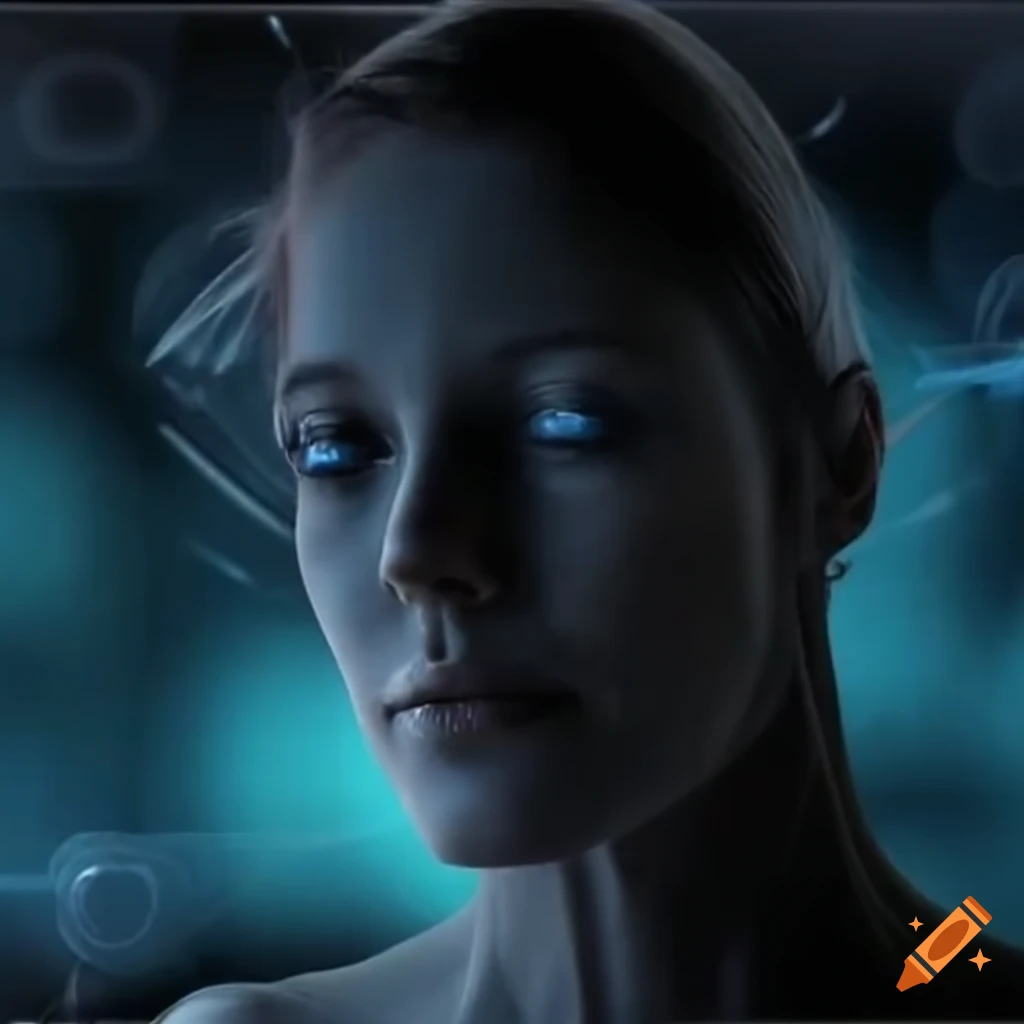 Futuristic illustration of a beautiful computer ai face on Craiyon