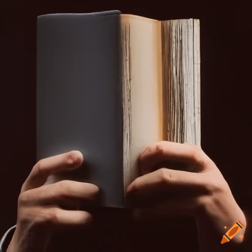 Book cover being presented in front of a camera on Craiyon