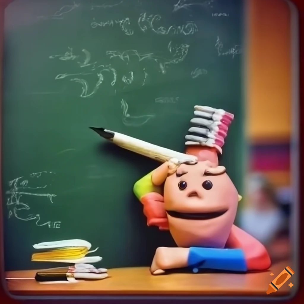 Vintage claymation character teaching in classroom on Craiyon