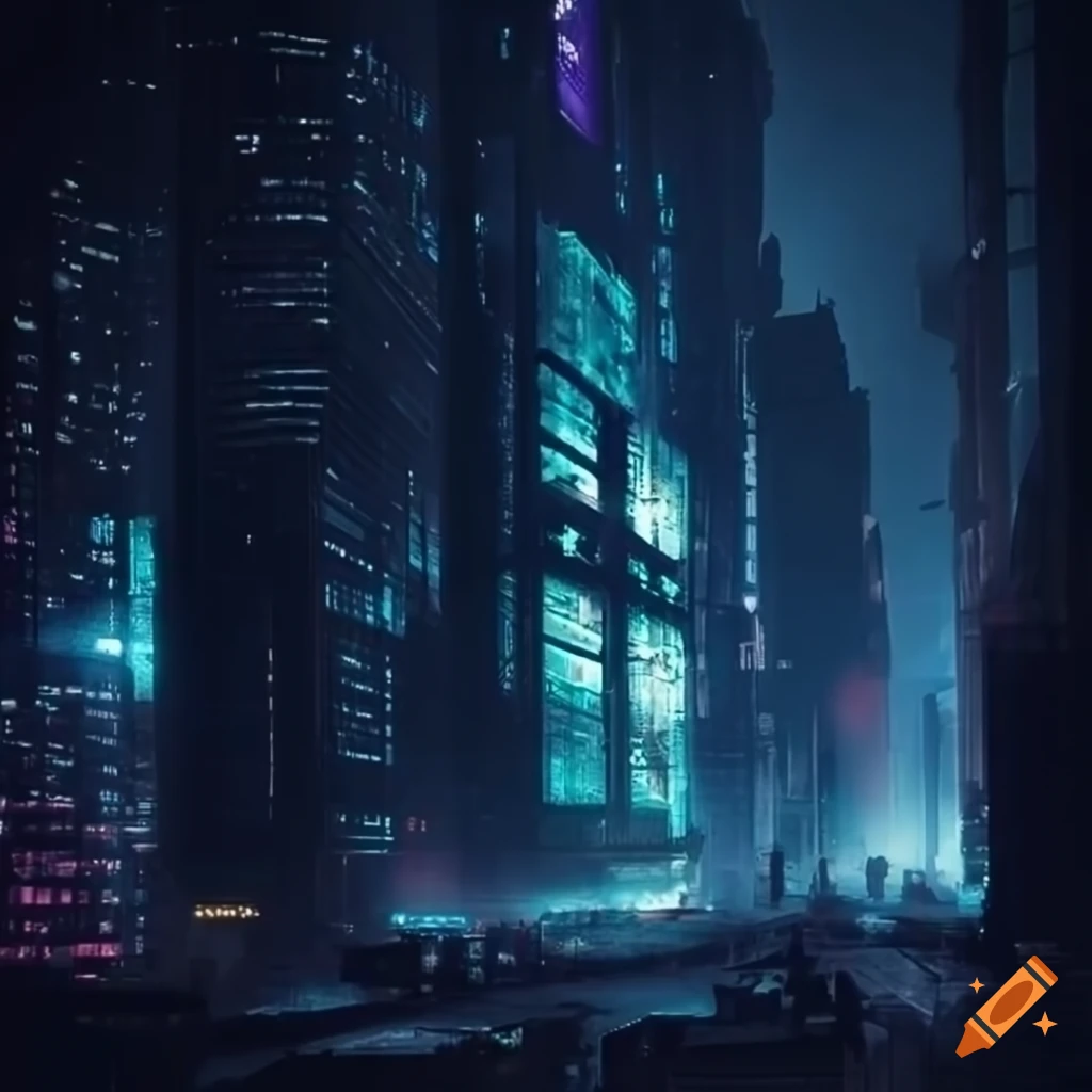 Futuristic cyberpunk city hall on Craiyon