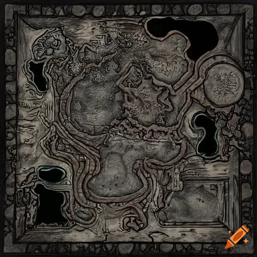 Map of a dark fantasy RPG inspired by Norse mythology on Craiyon